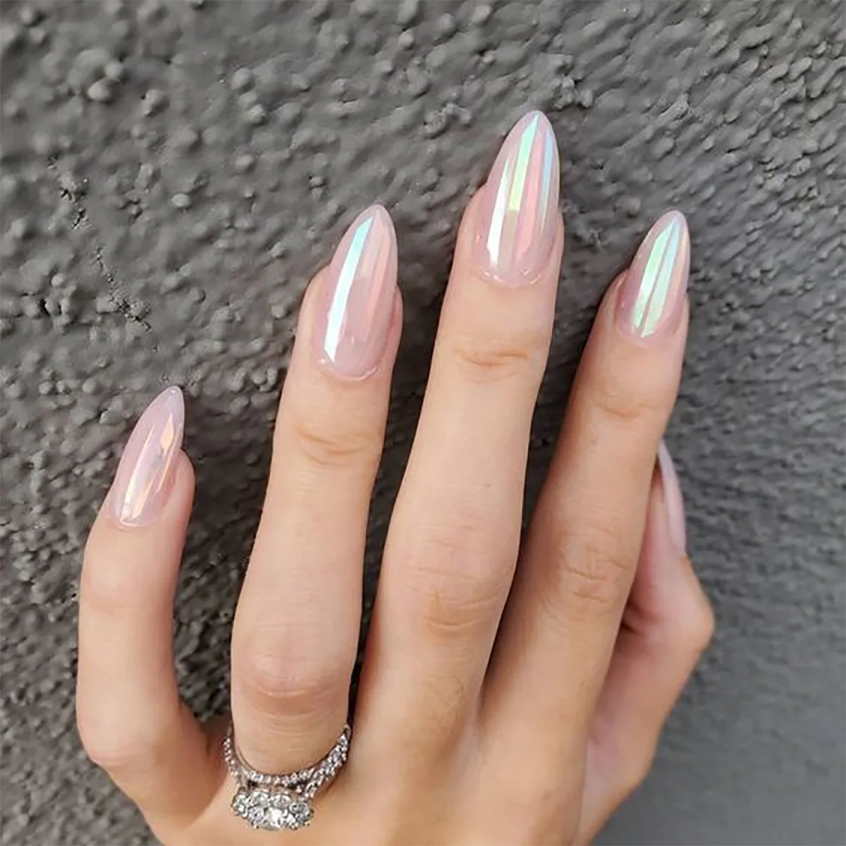 24pcs Solid Color Press on Nails Aurora Natural Chrome Acrylic False ...