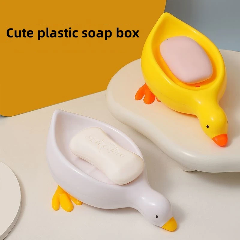 1/2pcs Yellow Duck Shape Soap Box Cute Cartoon Soap Dish Drainable Soap ...