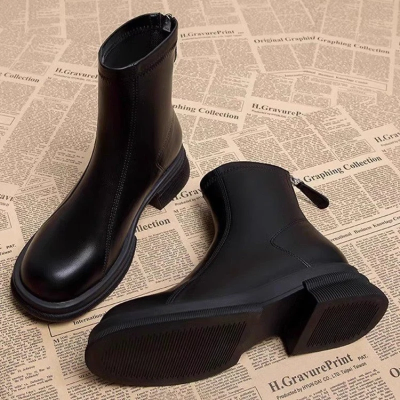 Winter-Women-s-Ankle-Boots-Low-Heel-Round-Toe-Square-Root-Fashion-Boots ...