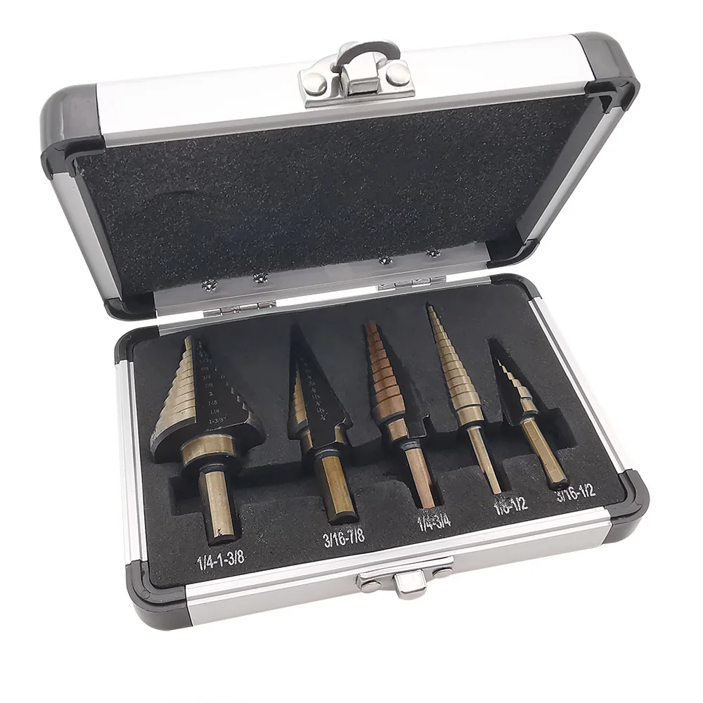 5Pcs-Set-HSS-Titanium-Step-Drill-Bit-Drilling-Power-Tools-High-Speed ...