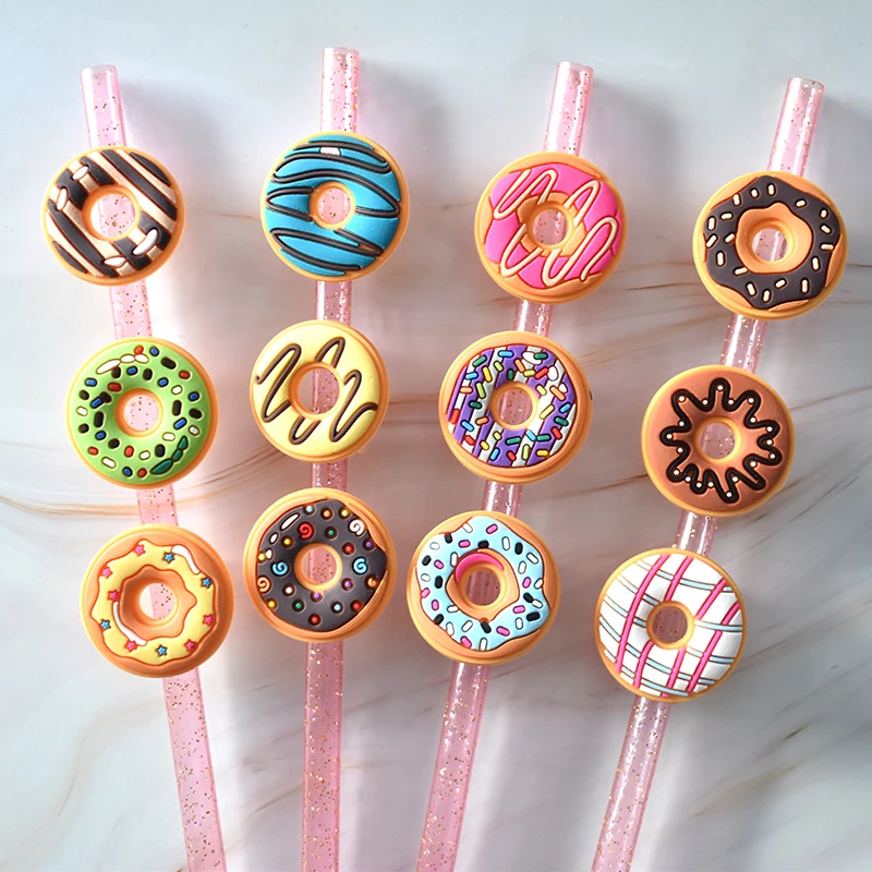 12PCS-set-pvc-new-design-Dunkin-donuts-straw-topper-charms-food-straw ...