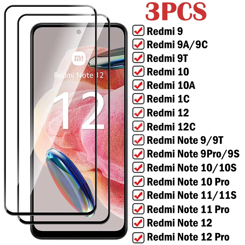 3Pcs-Protective-Glass-For-Xiaomi-Redmi-Note-12-11-10-9-Pro-9S-10S ...