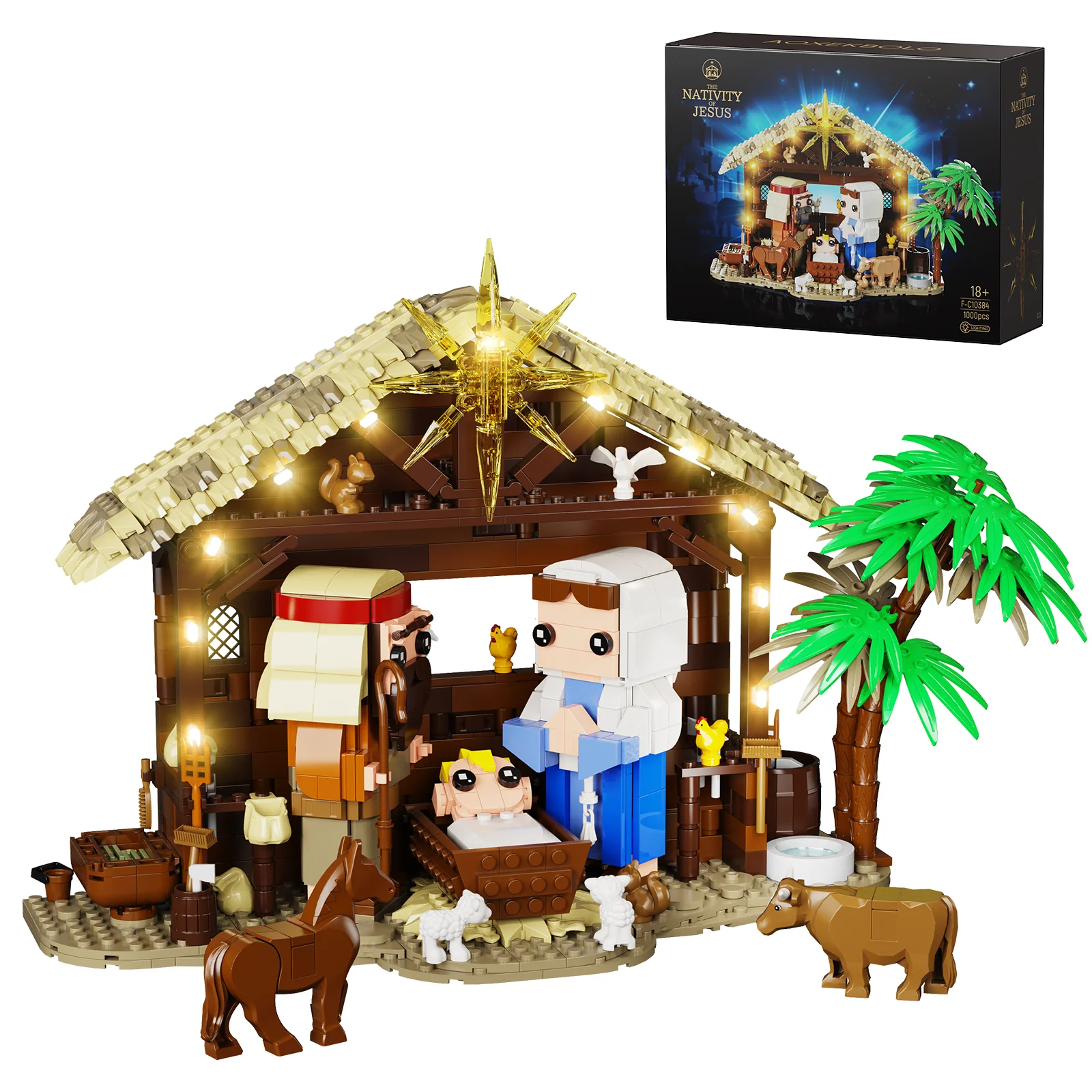 Jesus Nativity Building Blocks Set with 3 Figures,Christmas Stable ...