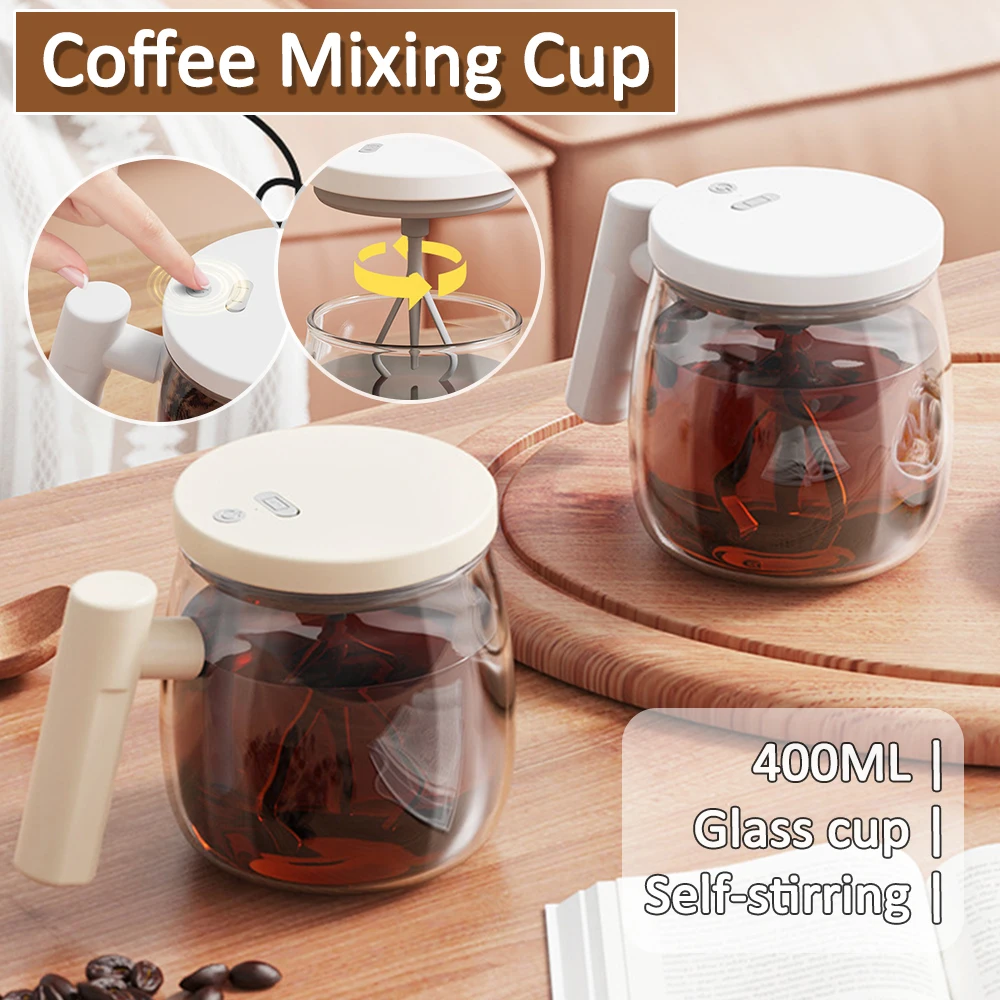 Electric-Glass-Coffee-Mug-400ML-Self-stirring-Mixing-Cups-For-Drinks ...
