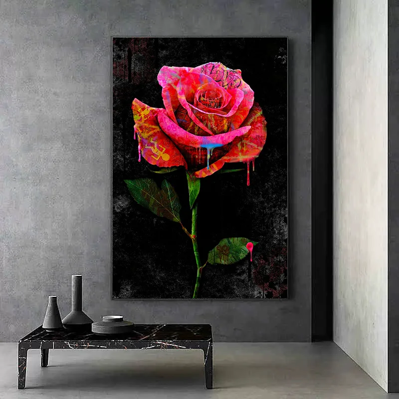 Street-Pop-Art-Drip-Rose-Posters-Flower-Red-Rose-Graffiti-Canvas ...