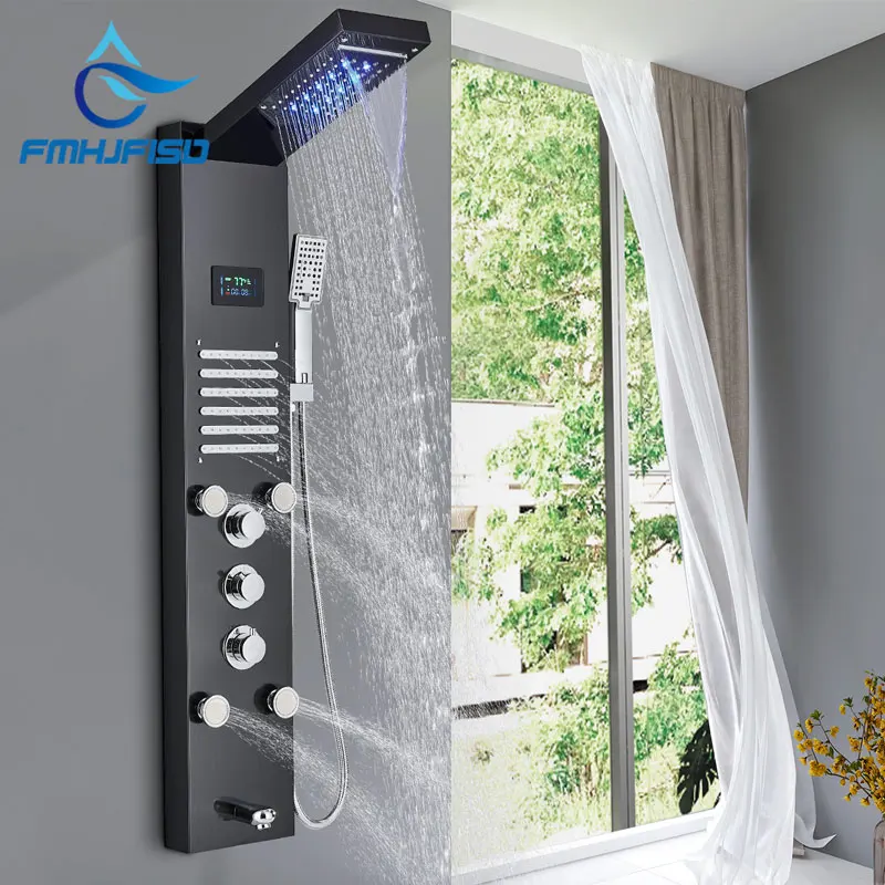 LED-Shower-Panel-Digital-Display-Shower-Faucet-Set-Wall-Mount-Rain ...
