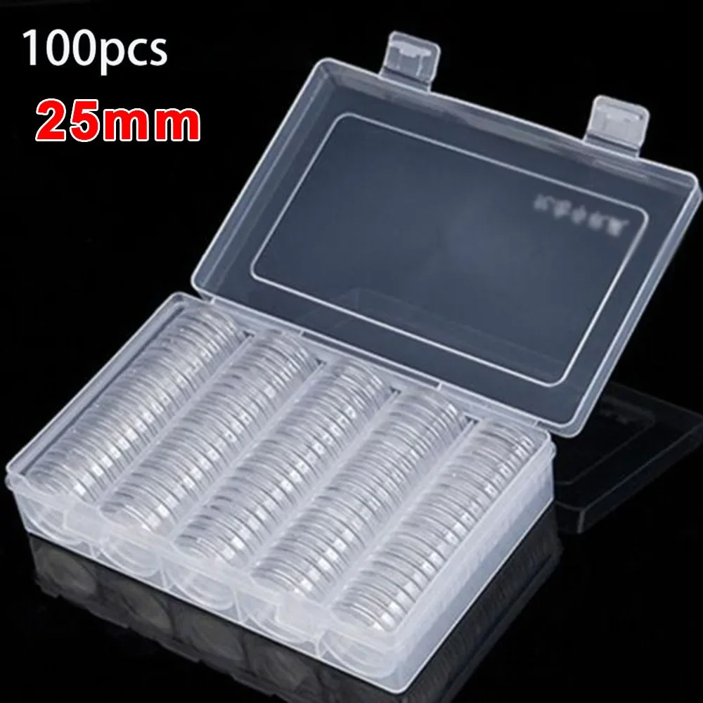 100PCS 25mm Coin Capsules With Box Transparent Round Coin Capsules Coin ...