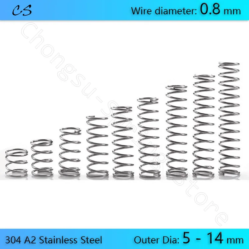 10Pcs 0.8mm Compression Spring 304 A2 Stainless Springs Wire Dia 0.8mm ...