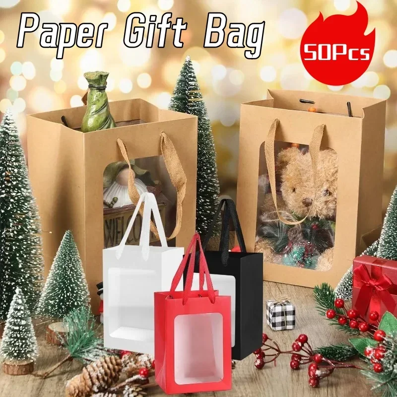 50PCS-Transparent-Window-Gift-Bags-For-Wedding-Birthday-Home-Party ...