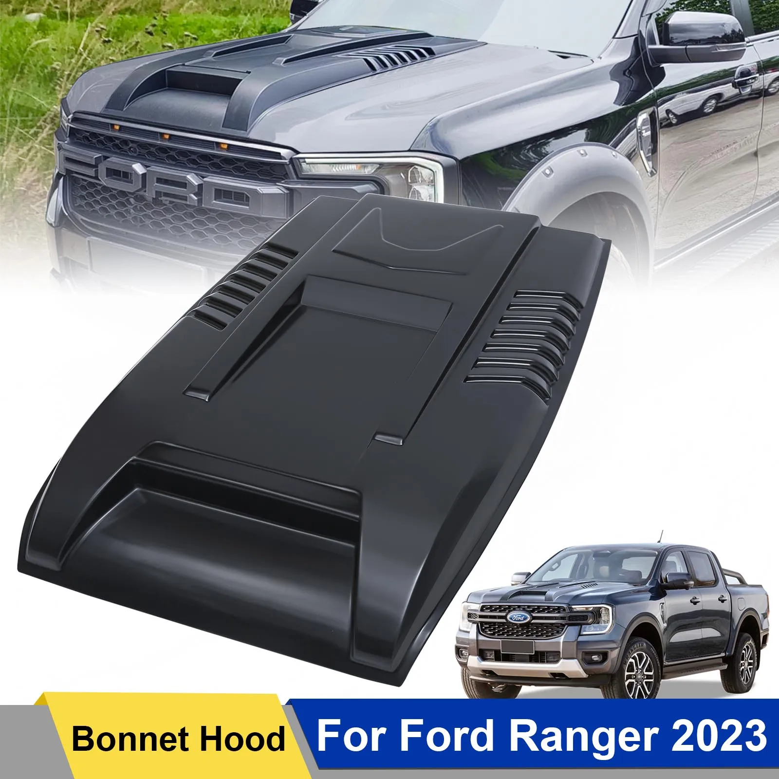 Matt-Black-Bonnet-Protector-Bonnet-Scoop-Hood-For-Ford-Ranger-T9-2023 ...