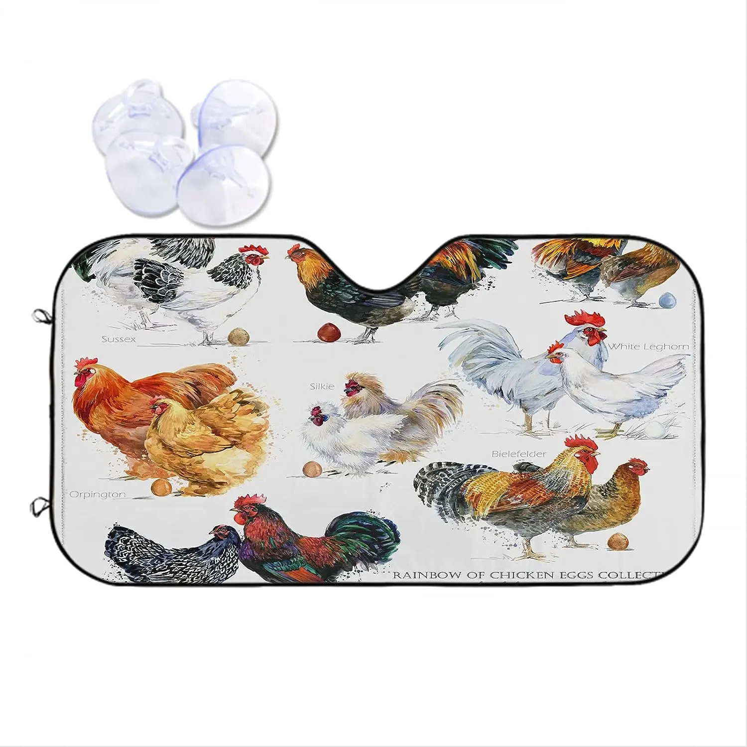 Chicken-Breed-Collection-Car-Windshield-Sunshade-Hand-Drawn-Watercolor ...