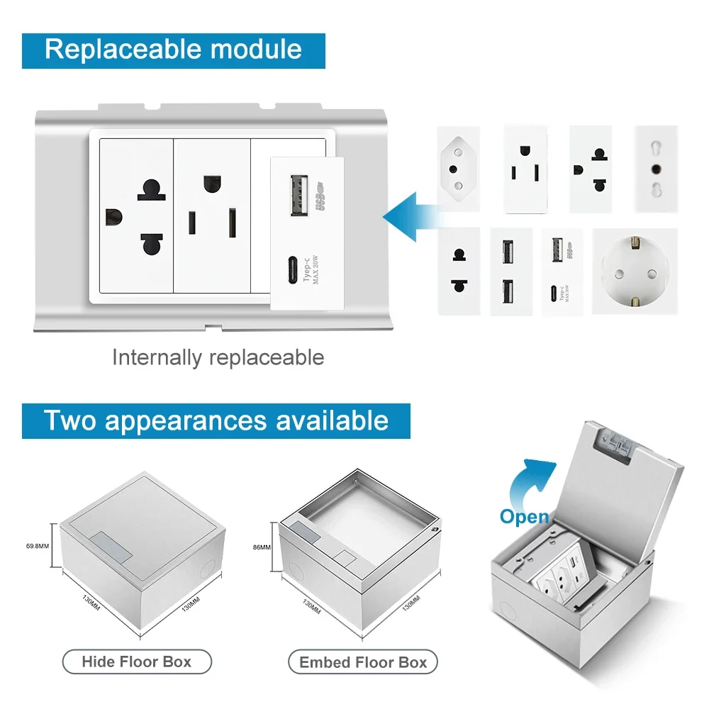 VISWE-Underground-floor-socket-BR-US-CL-Outlet-Stainless-Steel-Hidden ...