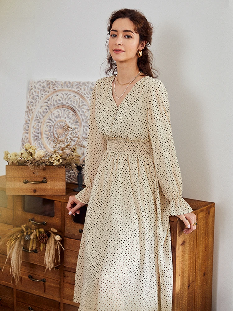 Simplee Women floral print dress Elegant women puff sleeve a line v ...