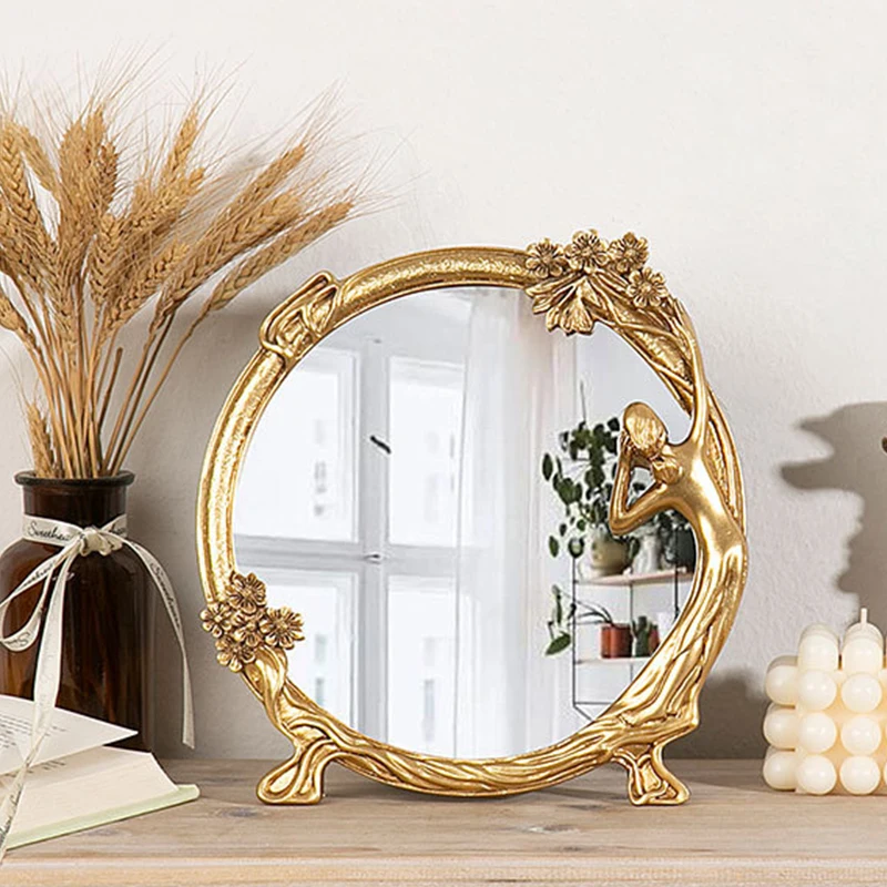 Vintage-Embossed-Mirror-Resin-Round-Square-Shaped-Make-up-Mirror-Living ...