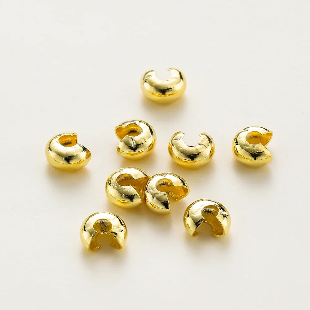 50/100Pcs 3/4/5mm 14K/18K Gold Plated Brass Open Crimp Beads Covers ...