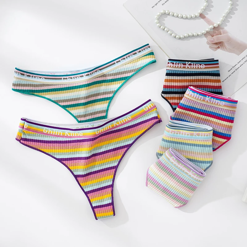 Sexy Women's Striped G String Pants Colorful Youth Vigorous T Back Soft ...