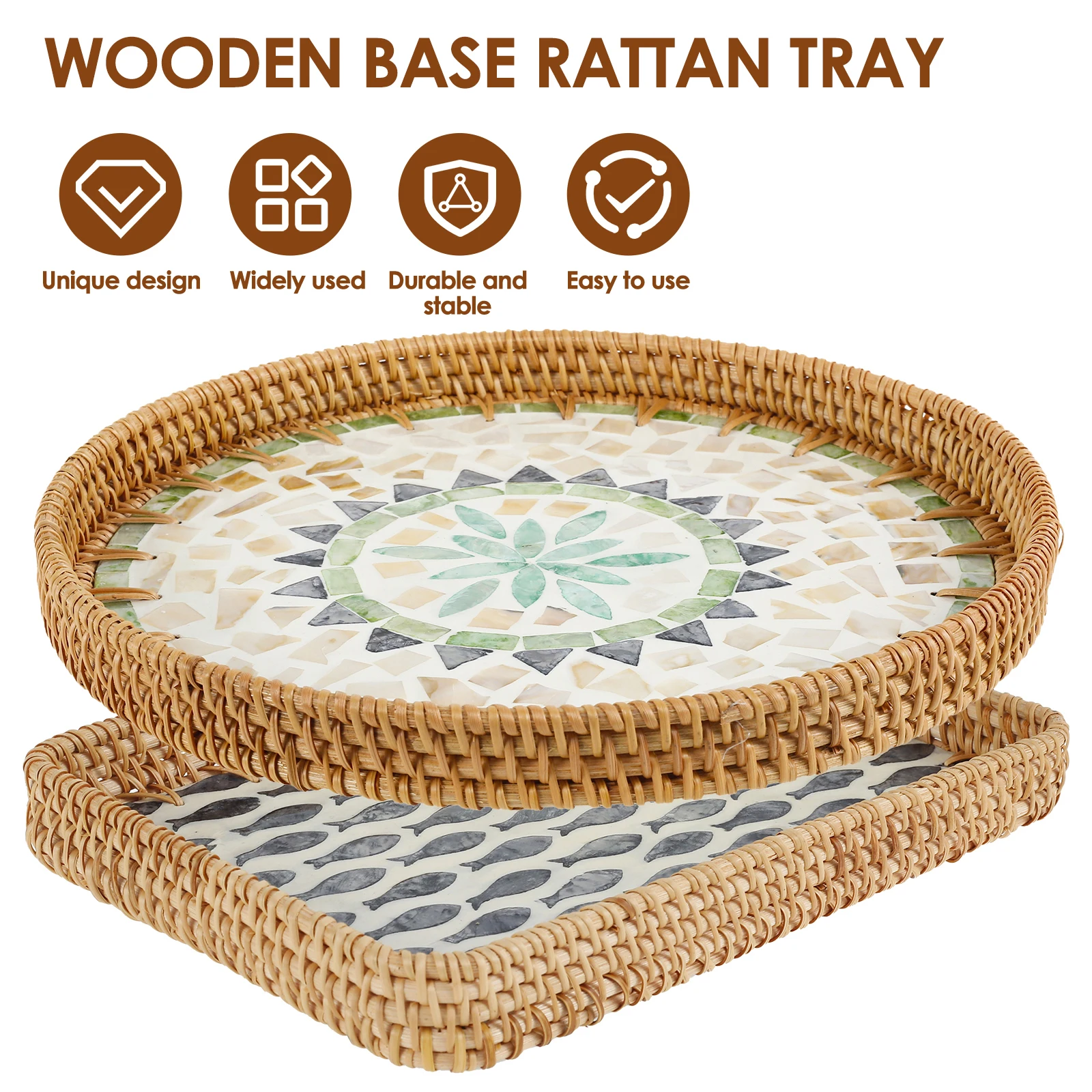Boho-Rattan-Food-Tray-Handwoven-Rectangle-Round-Decorative-Rattan ...
