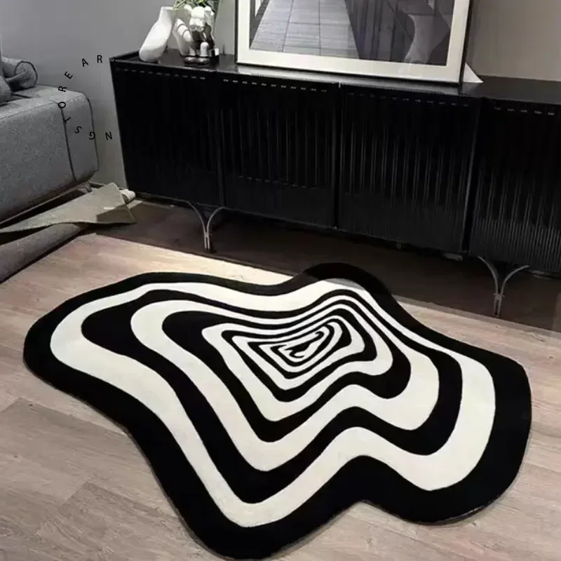 Creative-Irregular-Rug-Living-Room-Carpet-Black-White-Geometry-Home ...
