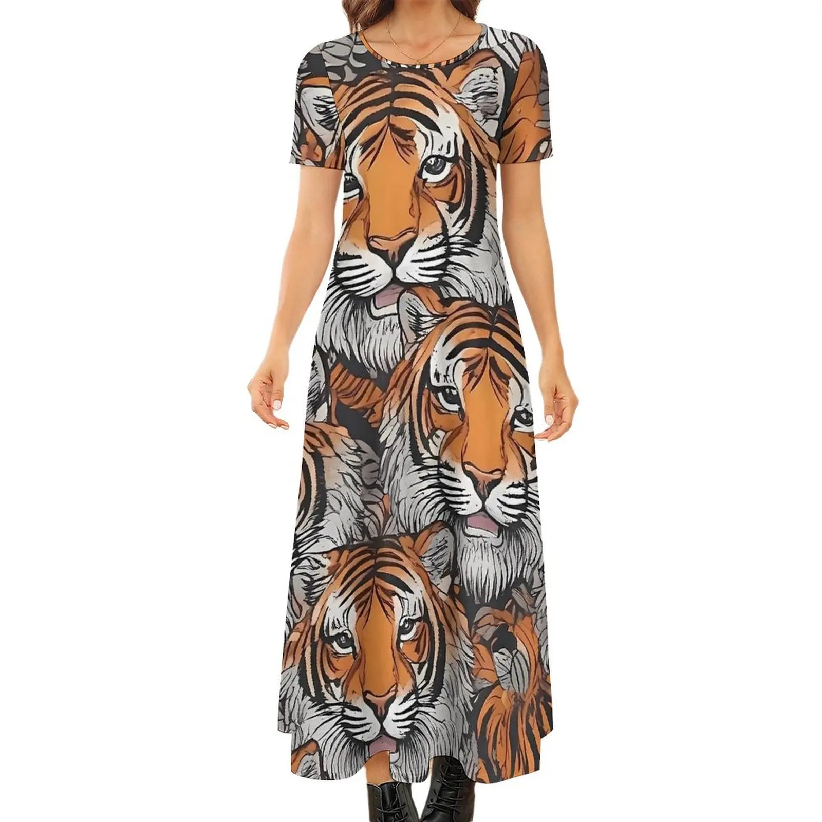 Tiger-Mania-Dress-Animal-Print-Party-Maxi-Dress-Womens-Short-Sleeve ...