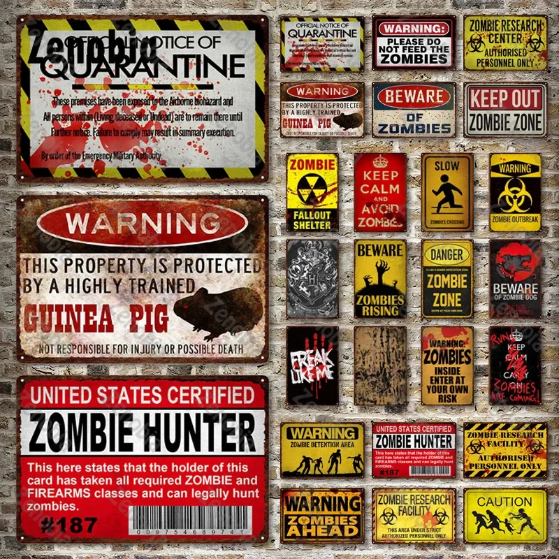 Warning Metal Sign Beware of Zombies Metal Poster Keep Out Zombie Zone ...