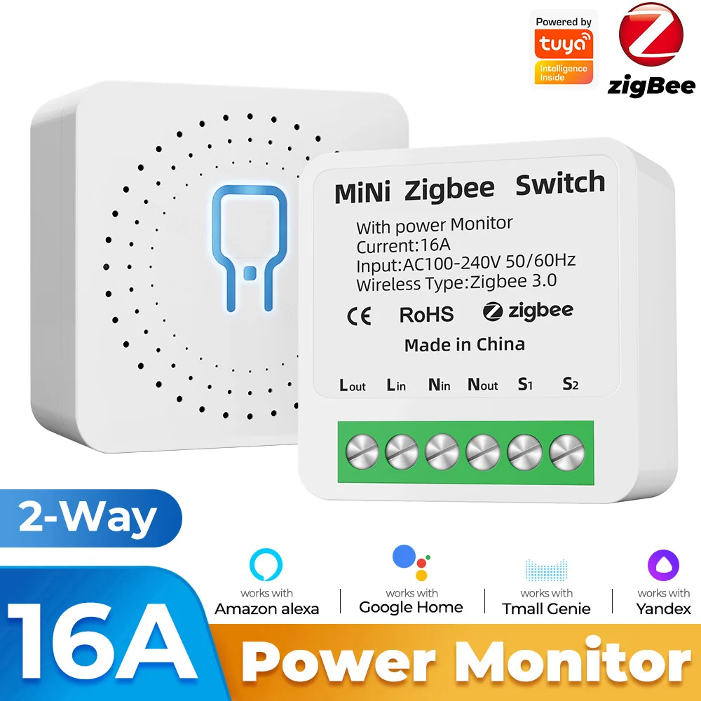 Tuya Zigbee/WiFi MiNi Smart Switch Relay With Power Monitor 16A 2-way Control Breaker Timer Work ...