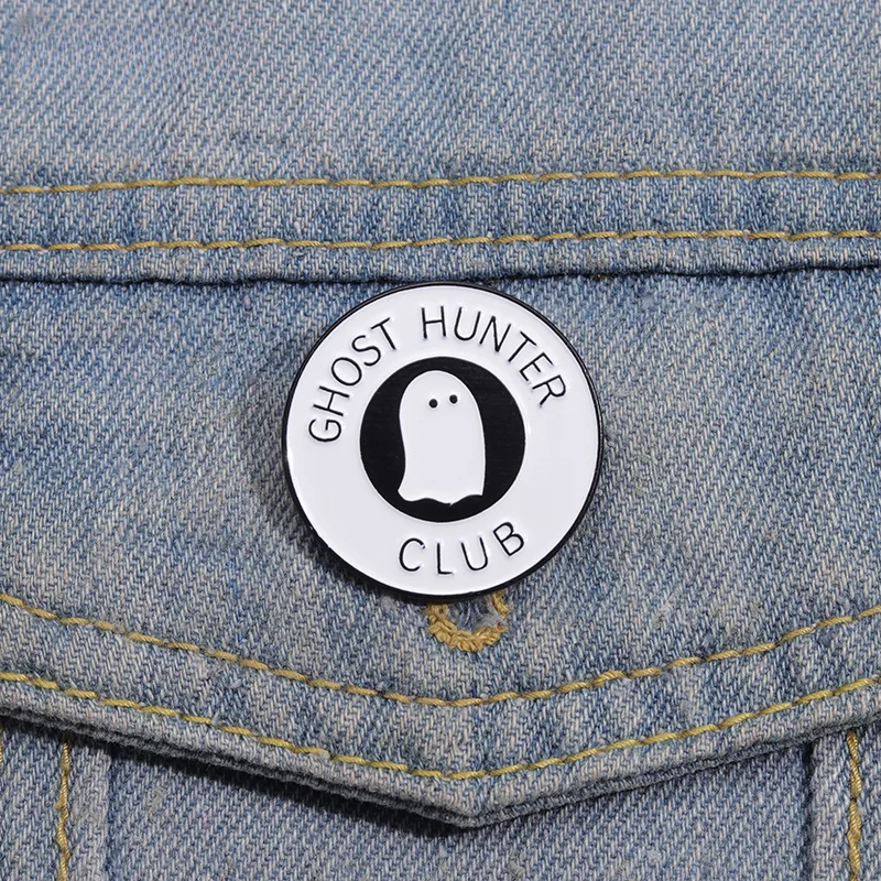 Ghost-Hunter-Club-Enamel-Pins-Custom-Black-White-Ghostly-Brooches-Lapel ...
