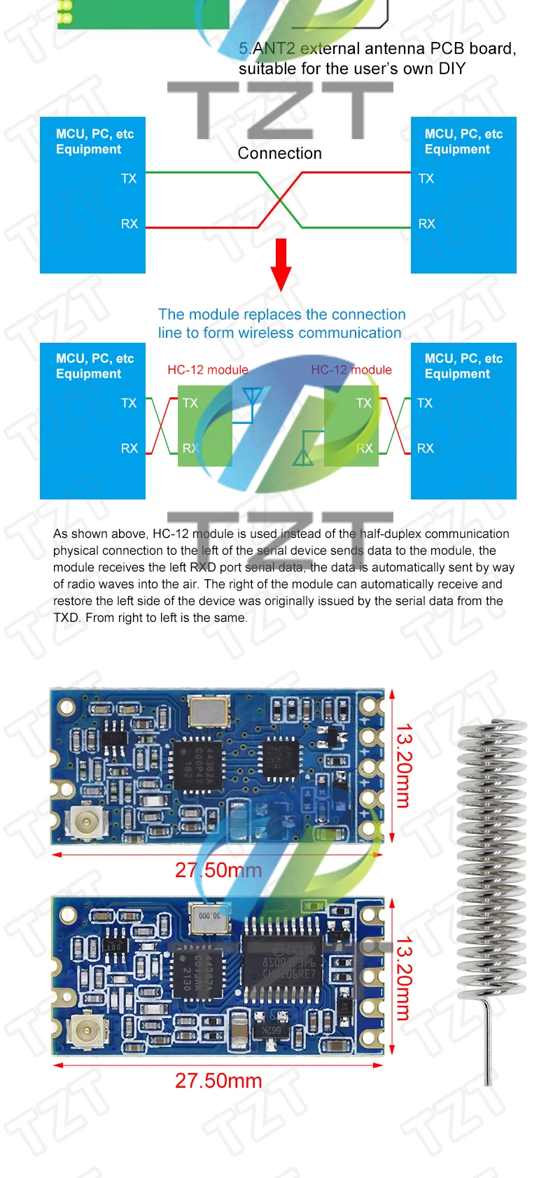 Circuits intégrés,new version--TZT 433Mhz HC 12 SI4463 Sans Fil Série ...