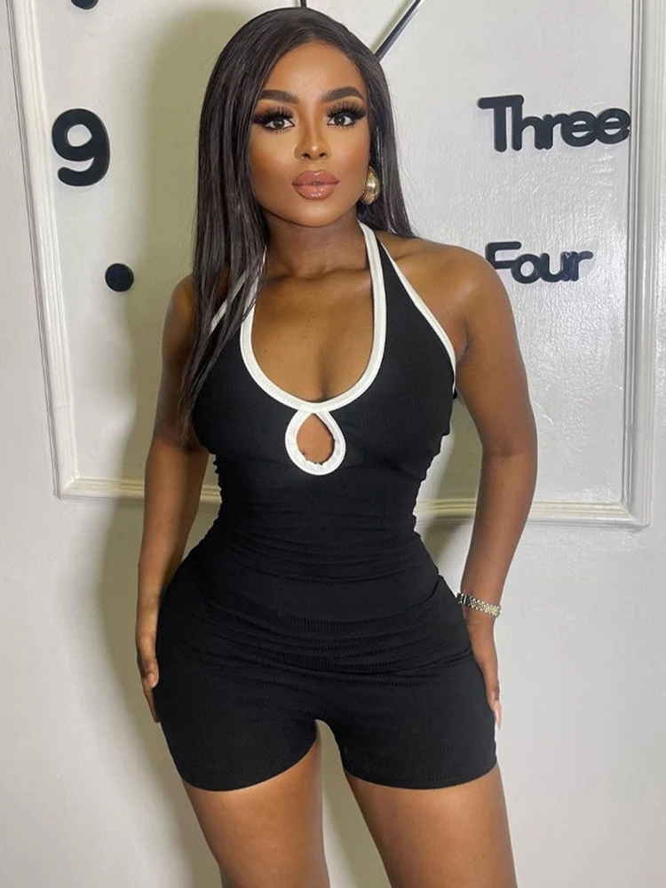 Sibybo-Sexy-Halter-Deep-V-Hollow-Out-Backless-Playsuit-Basics-Wrapping-Color-Contrast-Suspenders ...