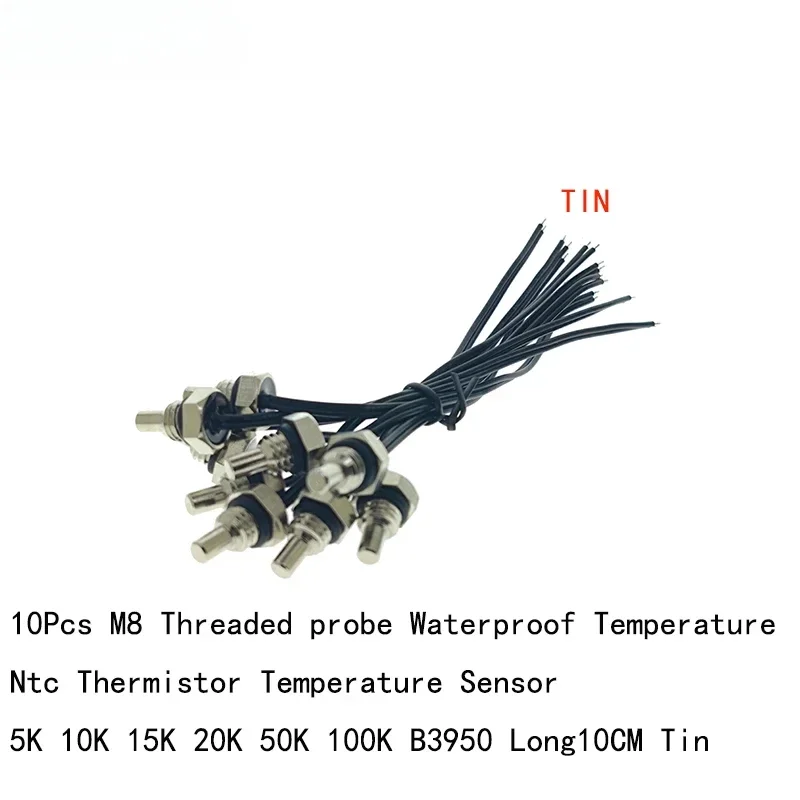 10pcs Temperature Sensor M8X4MM Threaded Probe Pitch1.25MM 5K 10K 15K ...