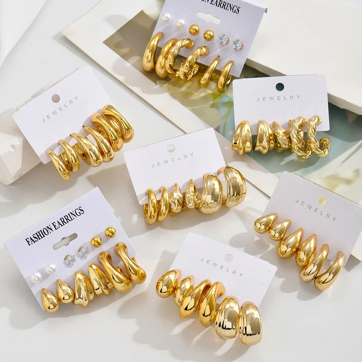 LATS-6Pcs-Vintage-Classic-Geometry-Glossy-Ccb-Gold-Plated-C-Shape-Hoop ...