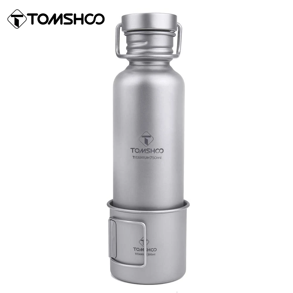 Tomshoo 600ml 750ml Titanium Water Bottle w 300ml Titanium Cup Outdoor Camping Supplies Tourism ...