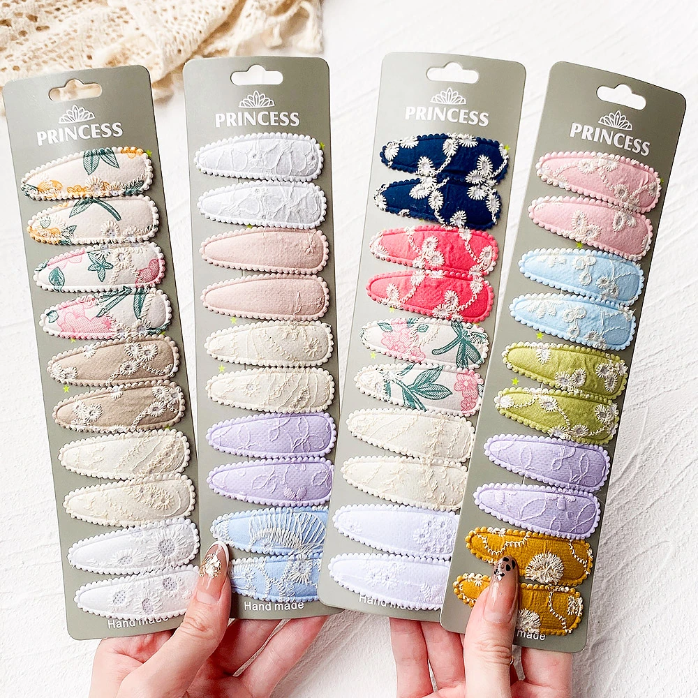 10pcs/set Embroidery Printed Snap Hair Clips for Girls Kids BB Hairpins ...