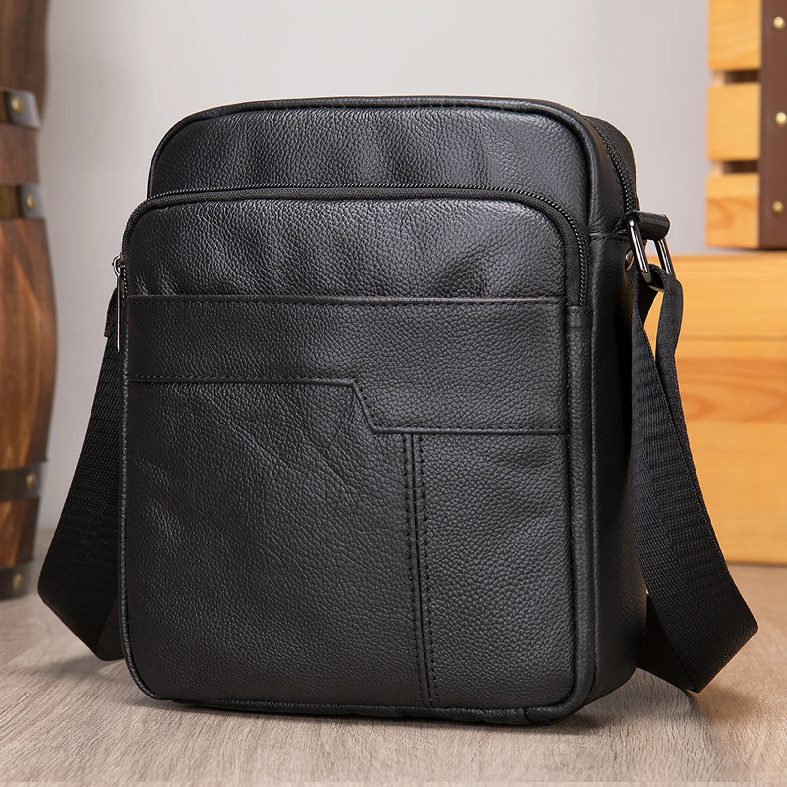 Small-Men-s-Bag-Real-Cowskin-Shoulder-Bags-Genuine-Leather-Black ...