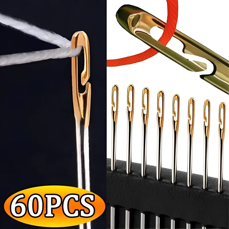 60-12Pcs-Blind-Needles-Sewing-Stainless-Steel-Elderly-Needle-Side-Holes ...
