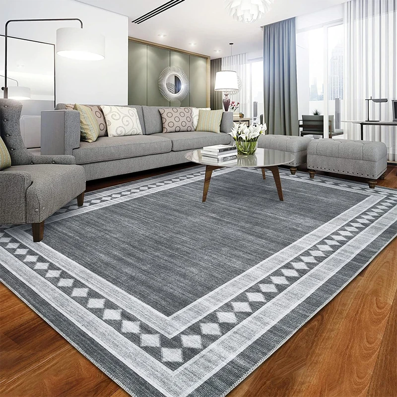 Living Room Carpet Grey Modern Bohemian Rug Bedroom Bedside Gray Floor ...