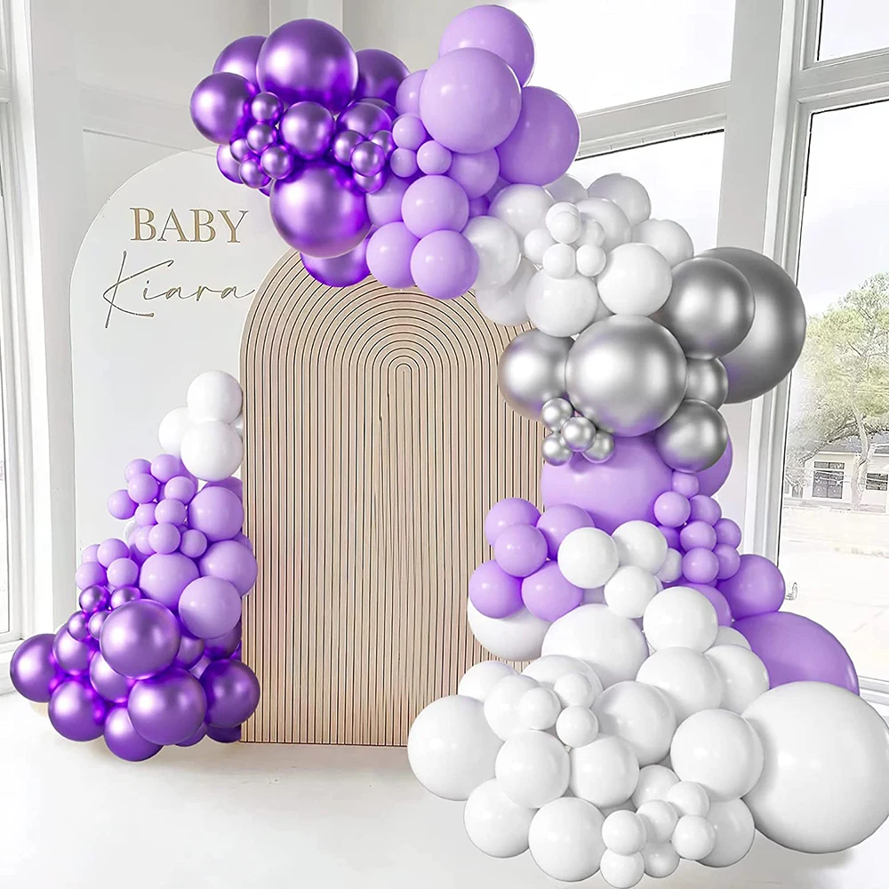 105Pcs-Pastel-Purple-Balloon-Arch-Garland-Kit-Purple-Sliver-Balloons ...