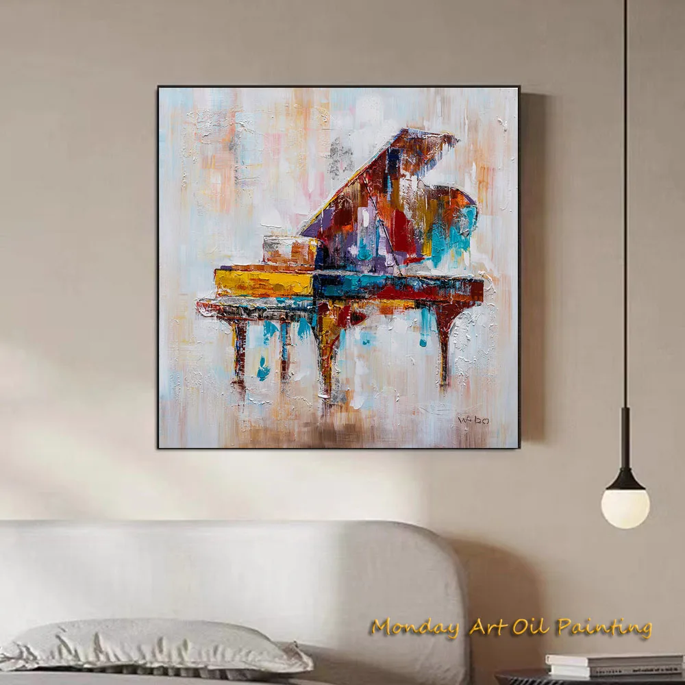 Hand-Painted-Abstract-Art-Memory-Red-Piano-Oil-Painting-Original-Wall ...