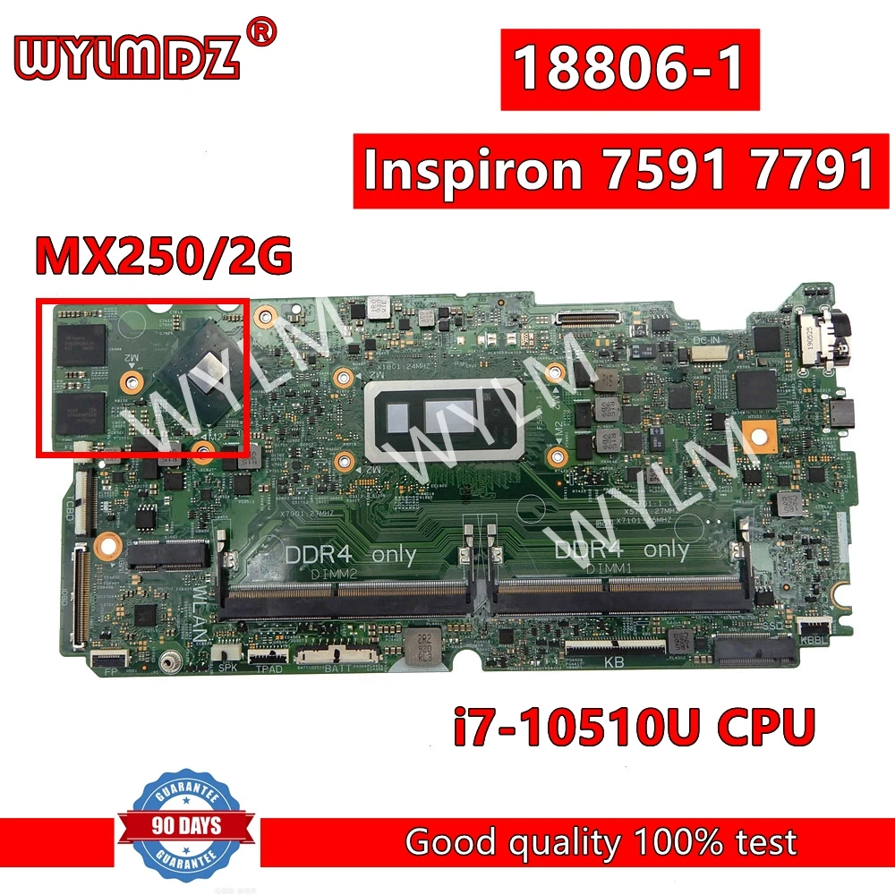 18806-1 i7-10510U CPU Mainboard For DELL Inspiron 7591 7791 Laptop ...