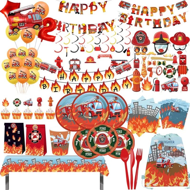 Fire-Truck-Party-Supplies-Plates-Napkins-Cups-Tablecloth-Banner ...