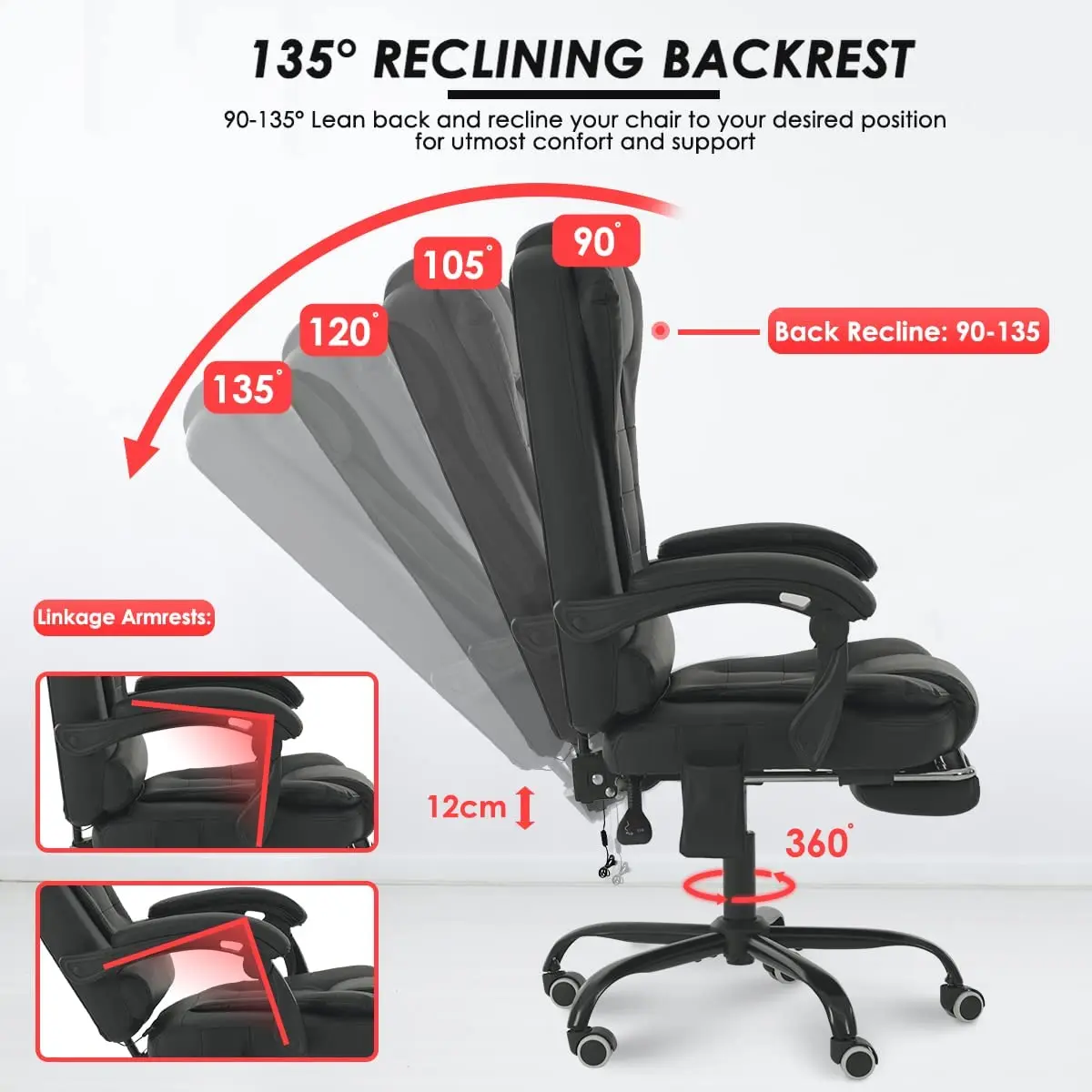 Adjustable Executive Massage Office Chair Reclining High Back Chair Big ...