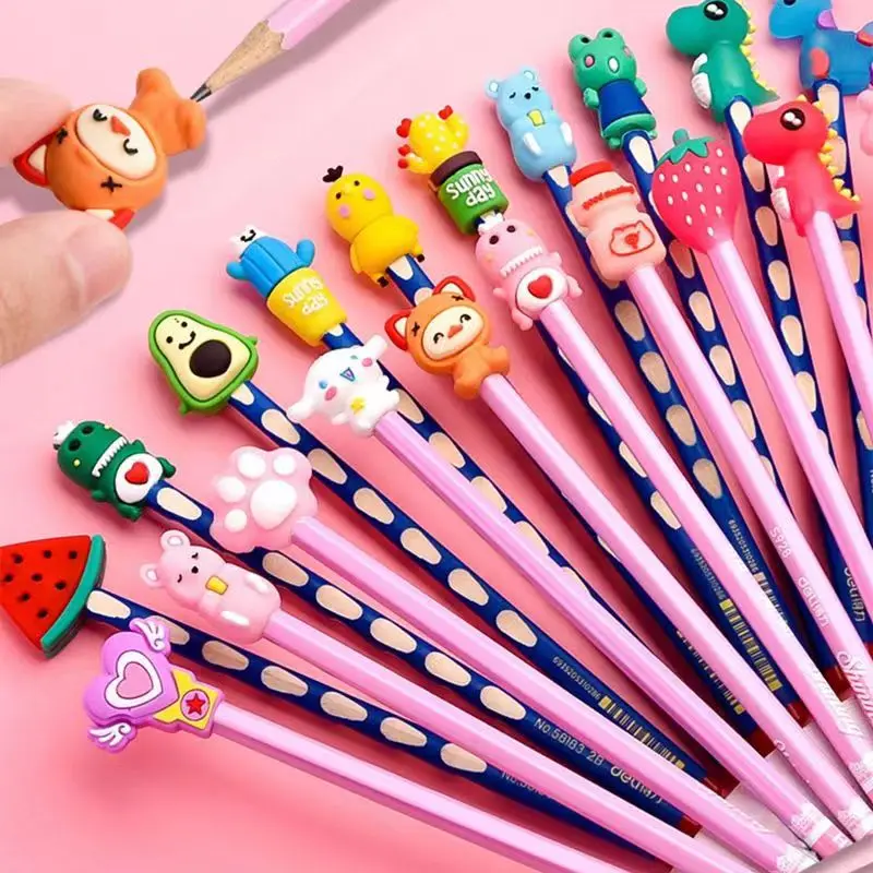 10pcs Cute Cartoon Pencil Cap Silicone Neutral Pen Cover School ...