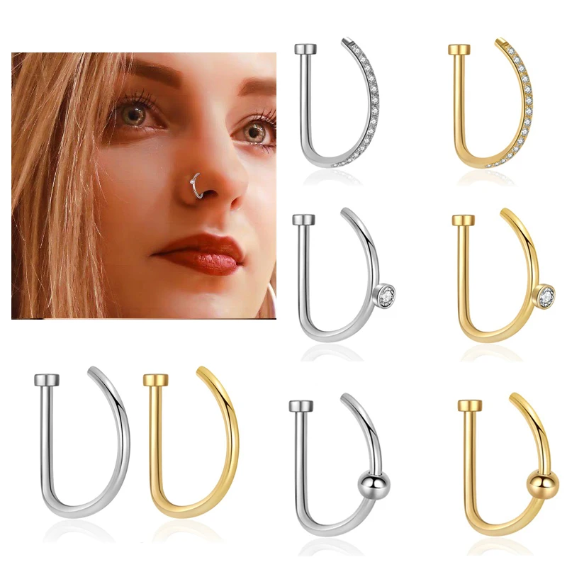 Stainless-Steel-Fake-Nose-Piercing-Jewelry-for-Men-D-Shape-Nose-Ring ...