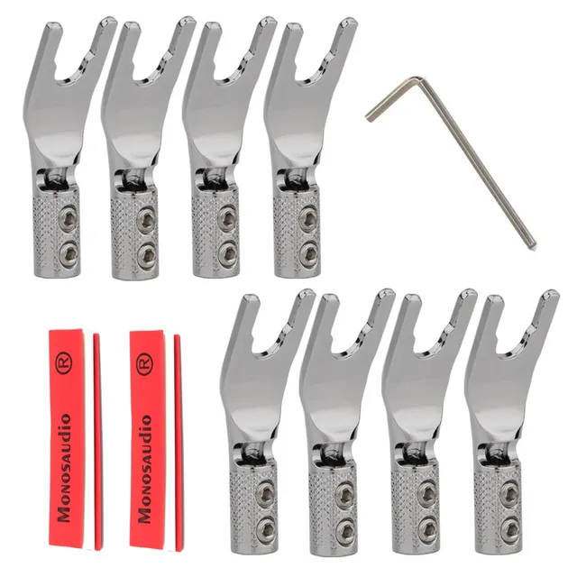 8Pieces Pure Copper Rhodium Plated Y Spade Connector Plug Fork ...
