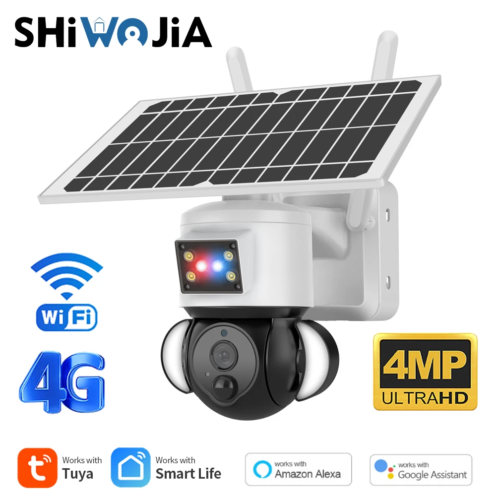 SHIWOJIA Outdoor Security Solar Camera 4MP 4G/WIFI Tuya Smart Home ...