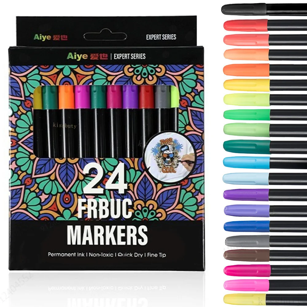 12-24-Colors-Fabric-Textile-Markers-Pens-Set-Non-Toxic-Indelible-and ...
