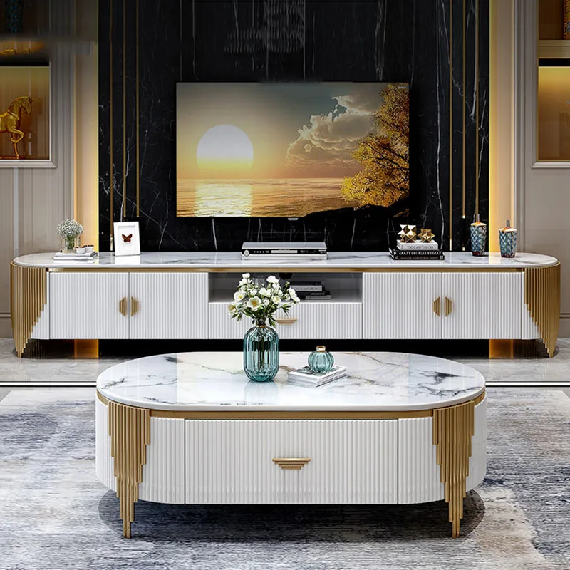 High Quality TV Table Stainless Steel Marble Coffee Sofa Living Room TV ...