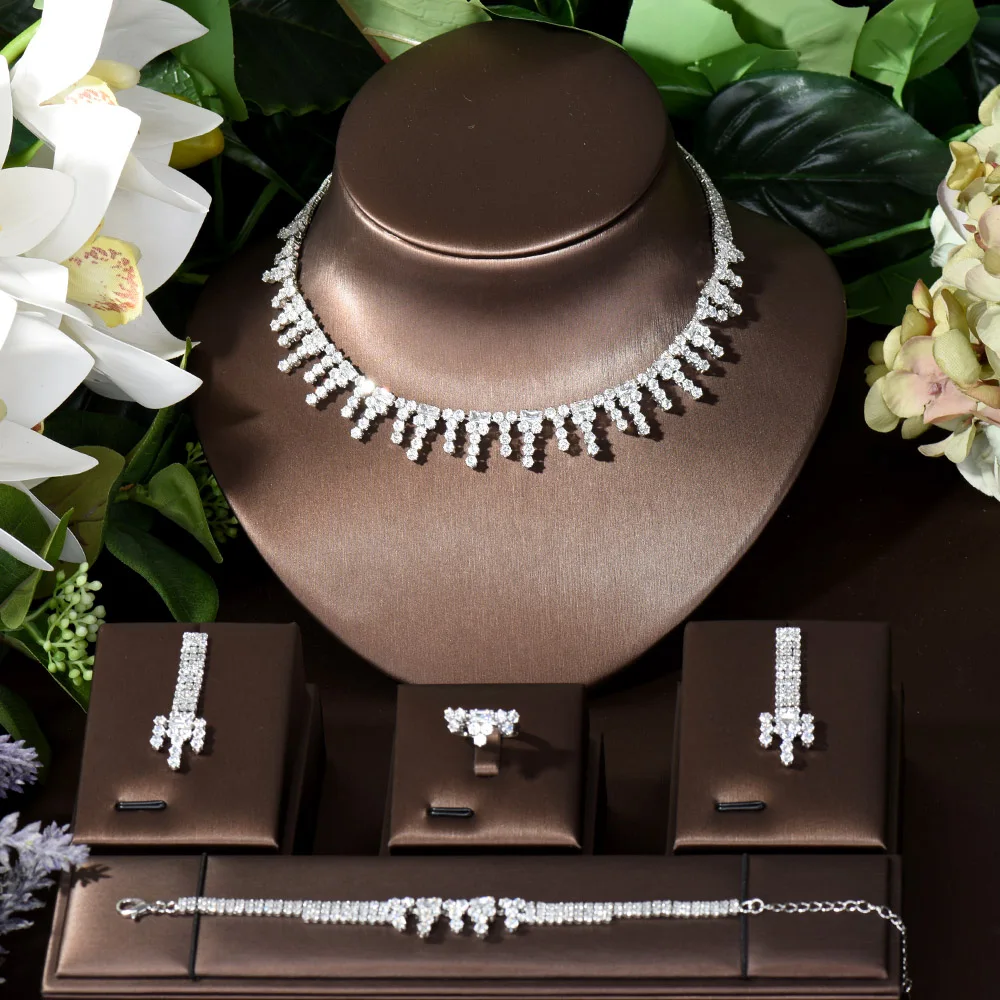 Fashion Clear Sparkly Aaa Cubic Zirconia Jewelry Sets For Women Bride ...