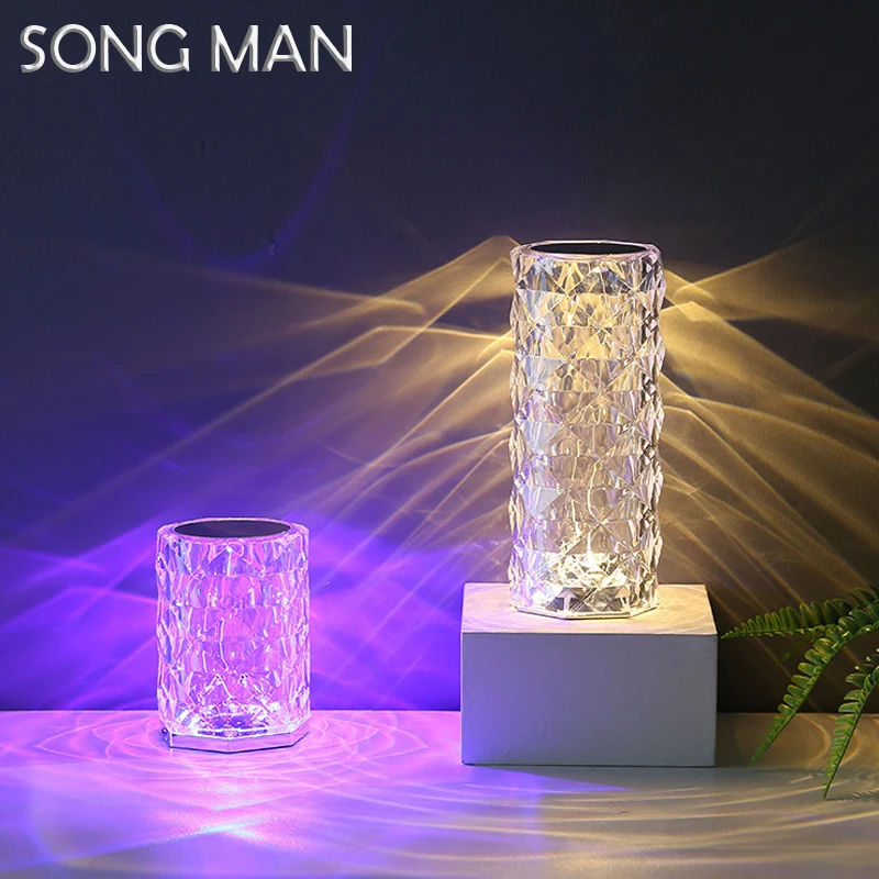 16-Colors-LED-Crystal-Table-Lamp-Diamond-Night-Light-Projector-Rose ...