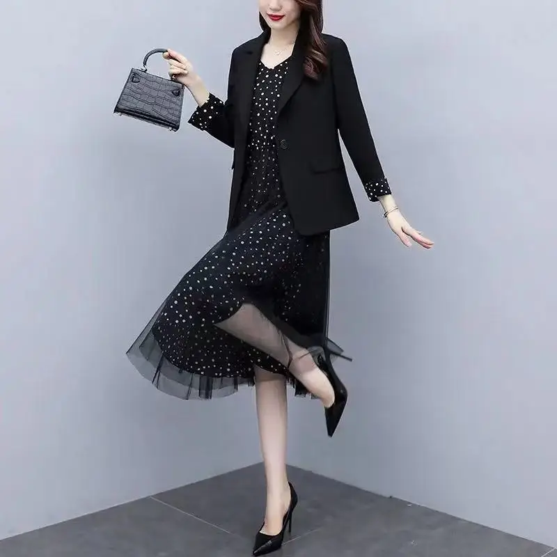 Korean Women's Spring and Autumn New Splicing Head O-Neck Polka Dot ...