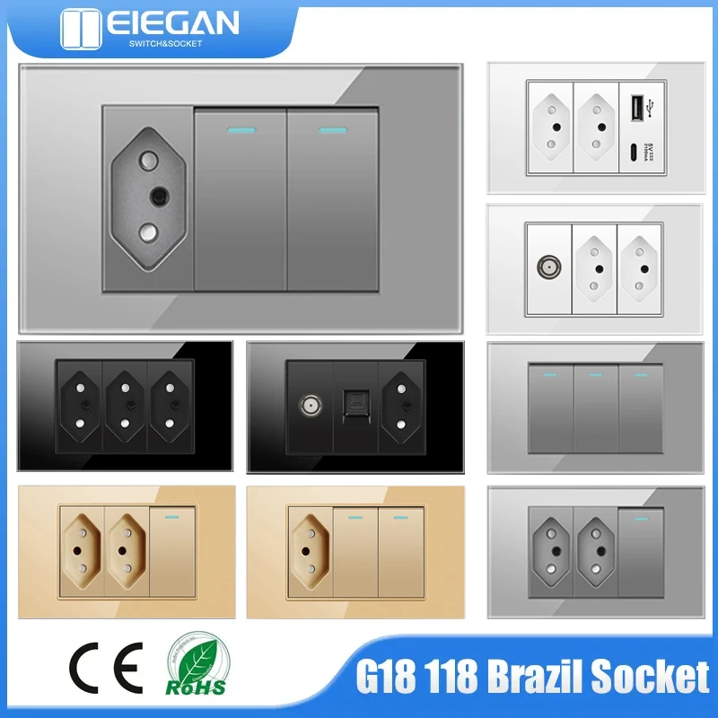 PSSRISE-G18-Brazil-Standard-USB-Socket-Wall-Power-Plug-Crystal-Glass ...